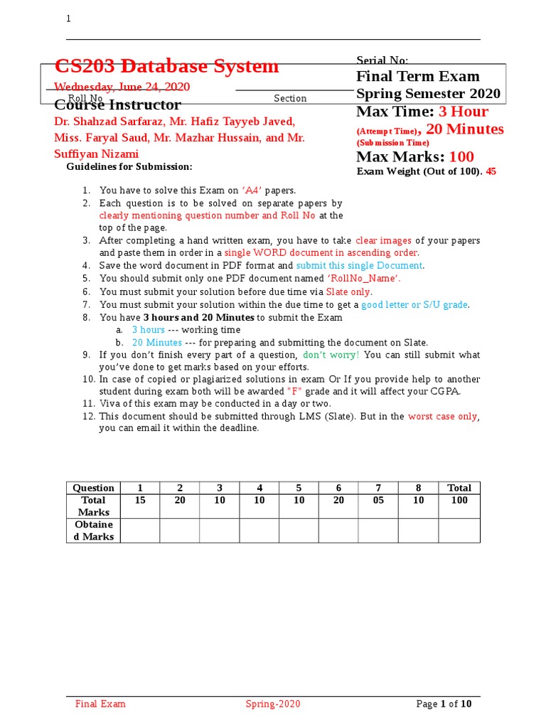 Solution Database Final Spring 2020 | PDF | Data Management | Databases Solution Database Final Spring 2020 | PDF | Data Management | Databases