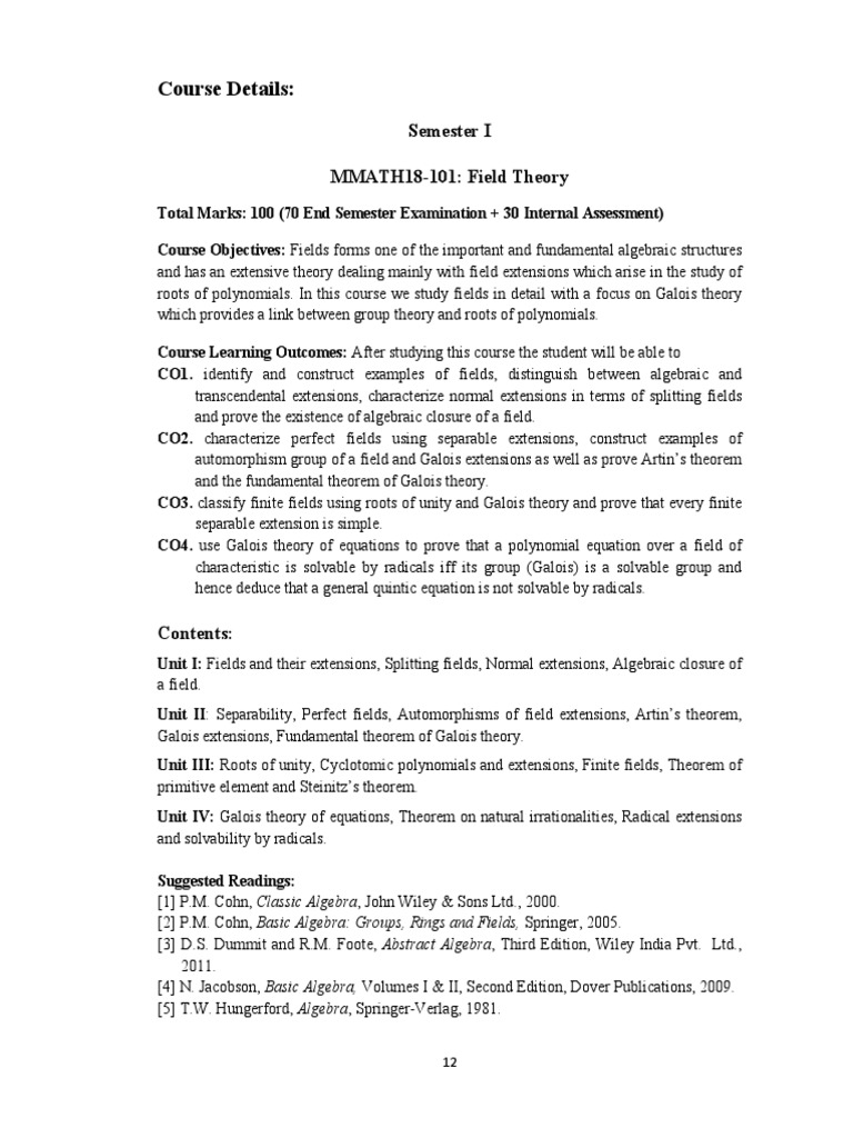 MSC Sem 1 Syllabus | PDF | Field (Mathematics) | Complex Analysis