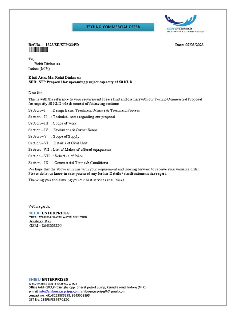Techno Commercial Offer For 50 KLD STP . | PDF