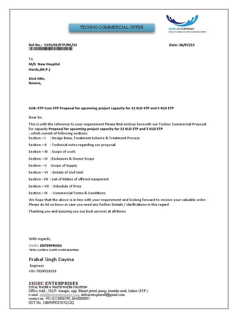ETP and STP Proposal for New Hospital | PDF | Sewage | Fresh Water