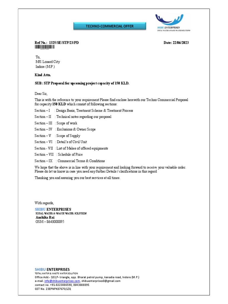 Techno-commercial Offer for 150 KLD STP ,Based Upon MBBR. | PDF ...