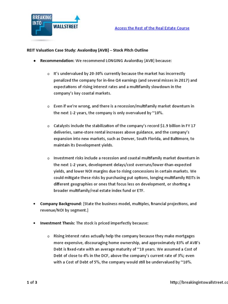 AVB Outline Investment Thesis | PDF | Valuation (Finance) | Option (Finance)
