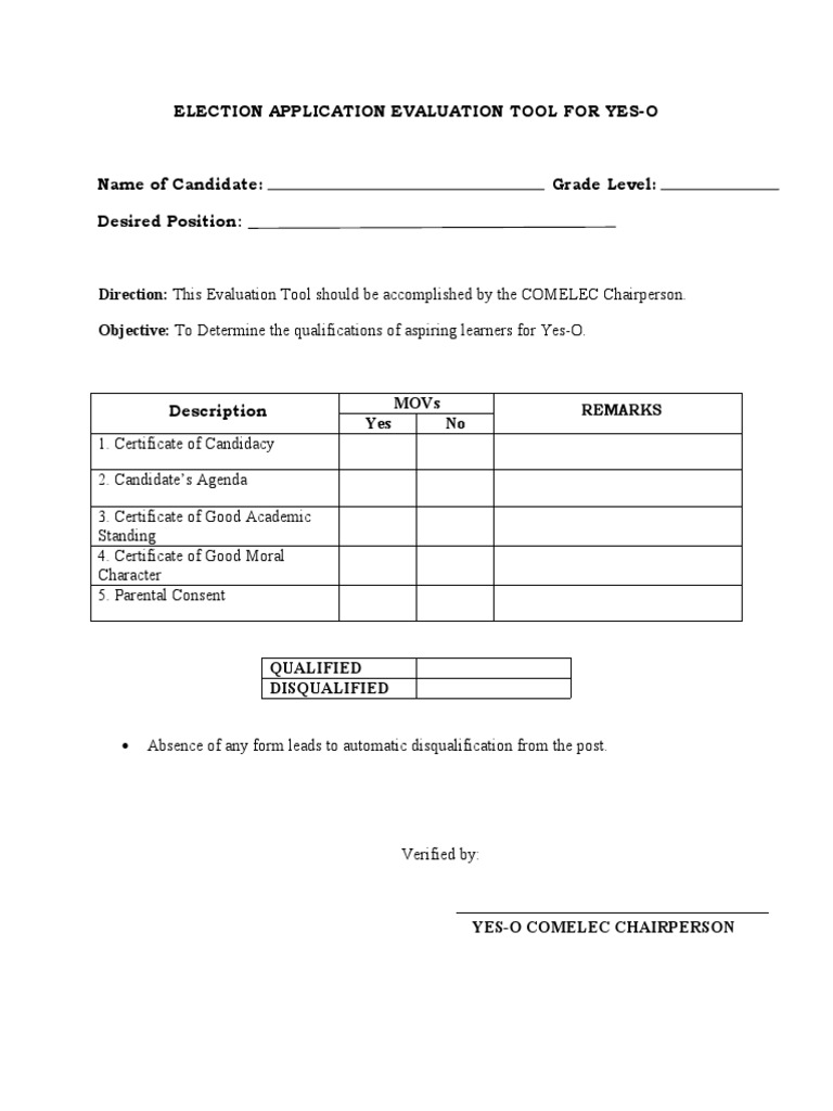 Yes o Election Application Evaluation Tool | PDF