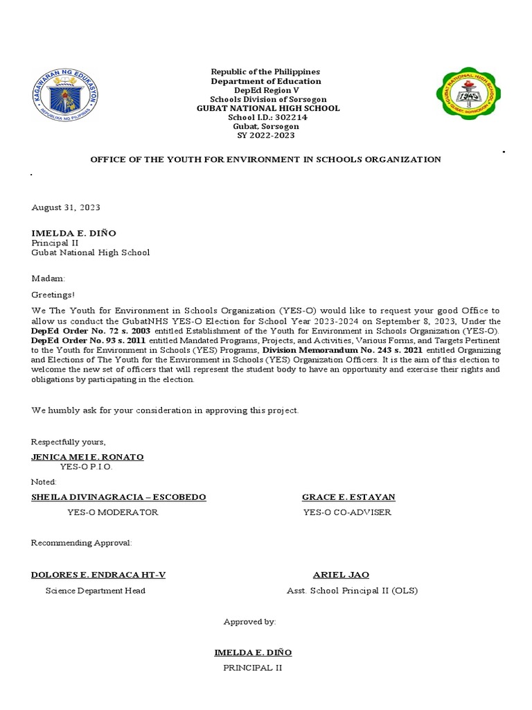 YES-O Election Request for 2023-2024 | PDF