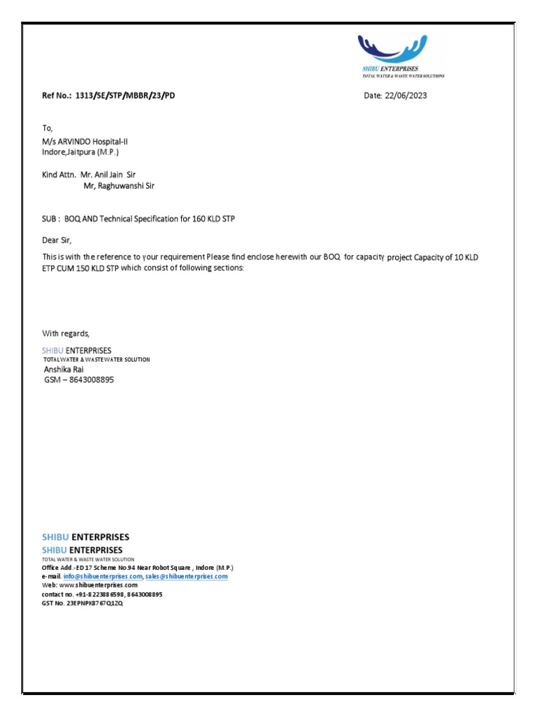 KLD STP Proposal for Arvindo Hospital | PDF | Pump | Polyvinyl Chloride