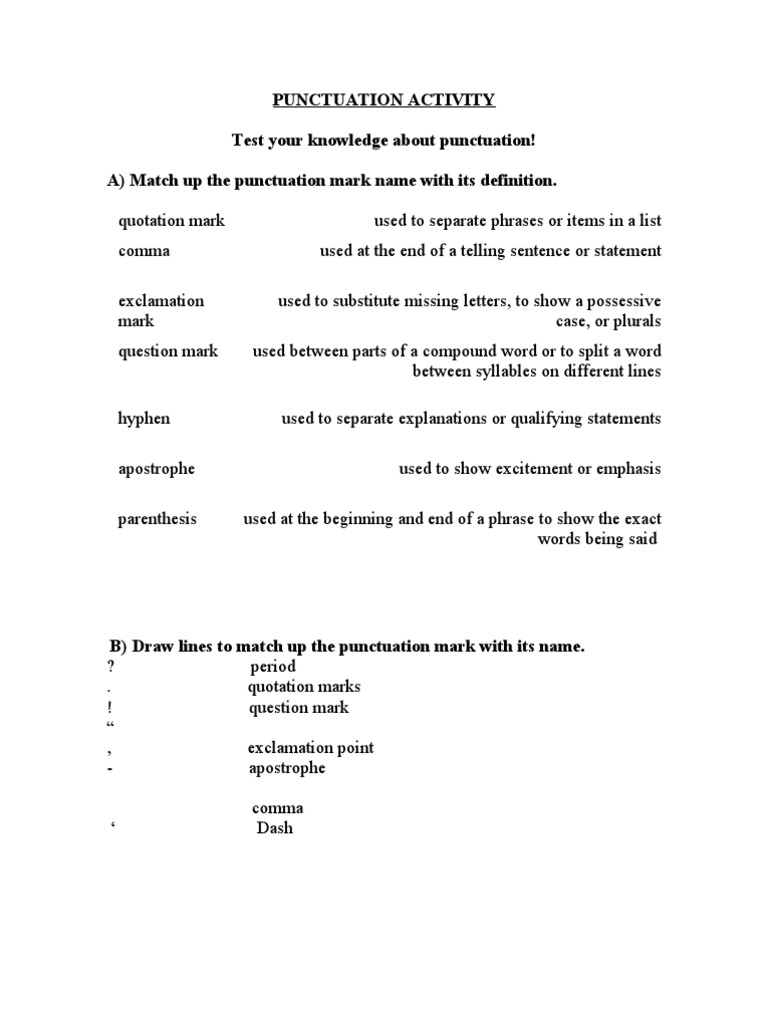 Punctuation Marks Activity Guide | PDF