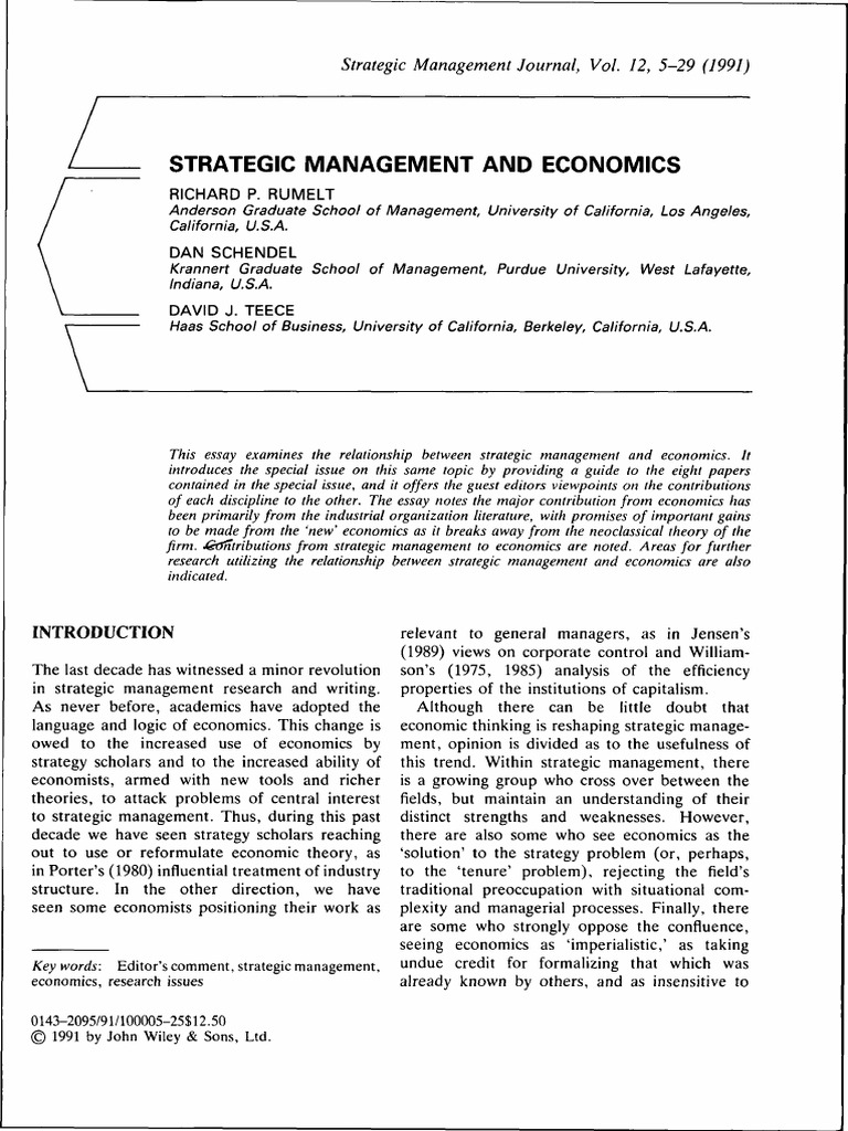 1991 - Rumelt & Teece - Strategic Management and Economics | PDF ...