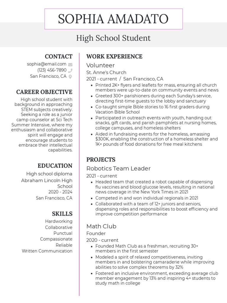 High School Student No Experience Resume Example | PDF | Social Science