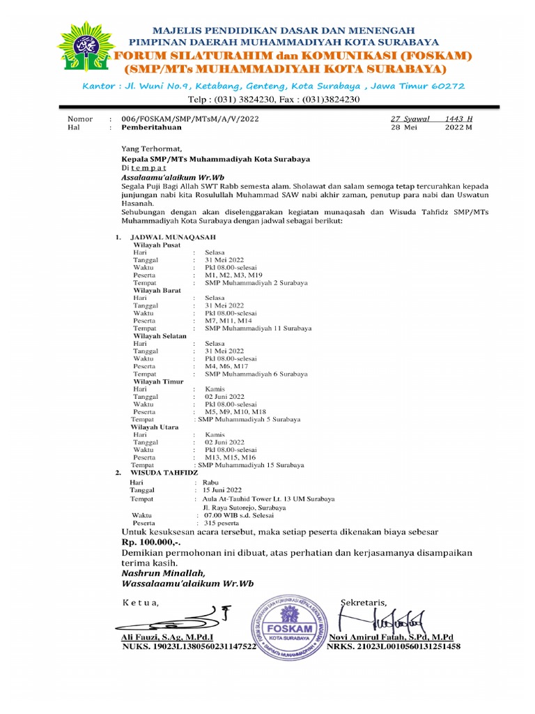 Proposal - Munaqasah - Wisuda Tahfidz 2022 | PDF