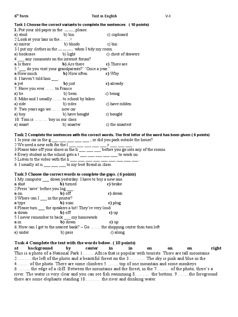 English Test for 6th Form Students | PDF