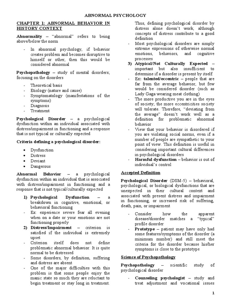 Abnormal Psychology Overview: Chapter 1 | PDF | Psychoanalysis | Id