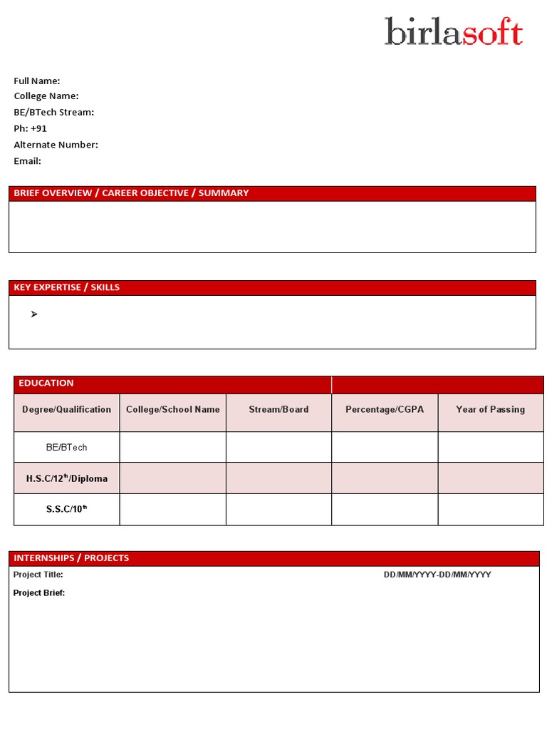 Birlasoft Resume Sample | PDF