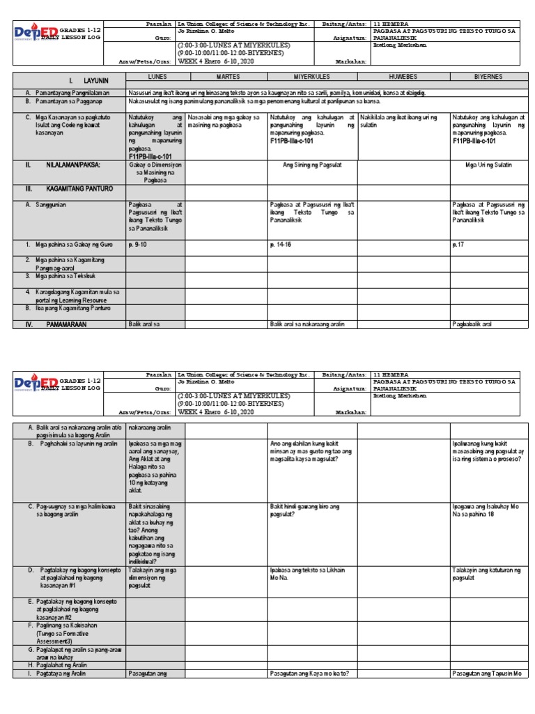DLL Pagbasa Week 4 | PDF
