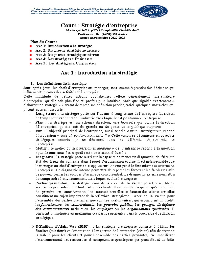 Cours Strat Ets Cca | PDF | Partie prenante | Business