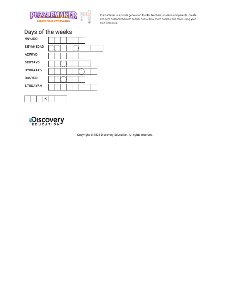 Double Puzzle Puzzle - Discovery Education Puzzlemaker | PDF | Wellness