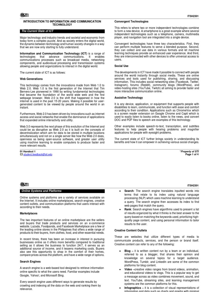 EMTECH Handout 01 - Introduction To ICT | PDF | World Wide Web ...