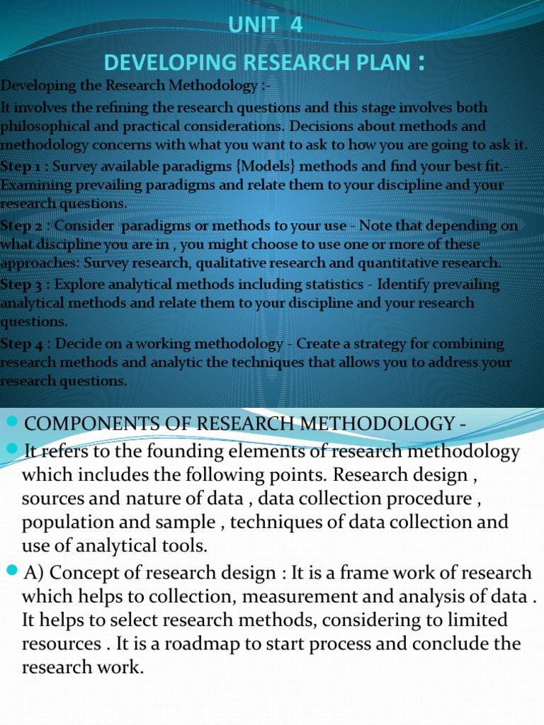 UNIT 4 Developing Research Plan | PDF | Methodology | Sampling (Statistics)