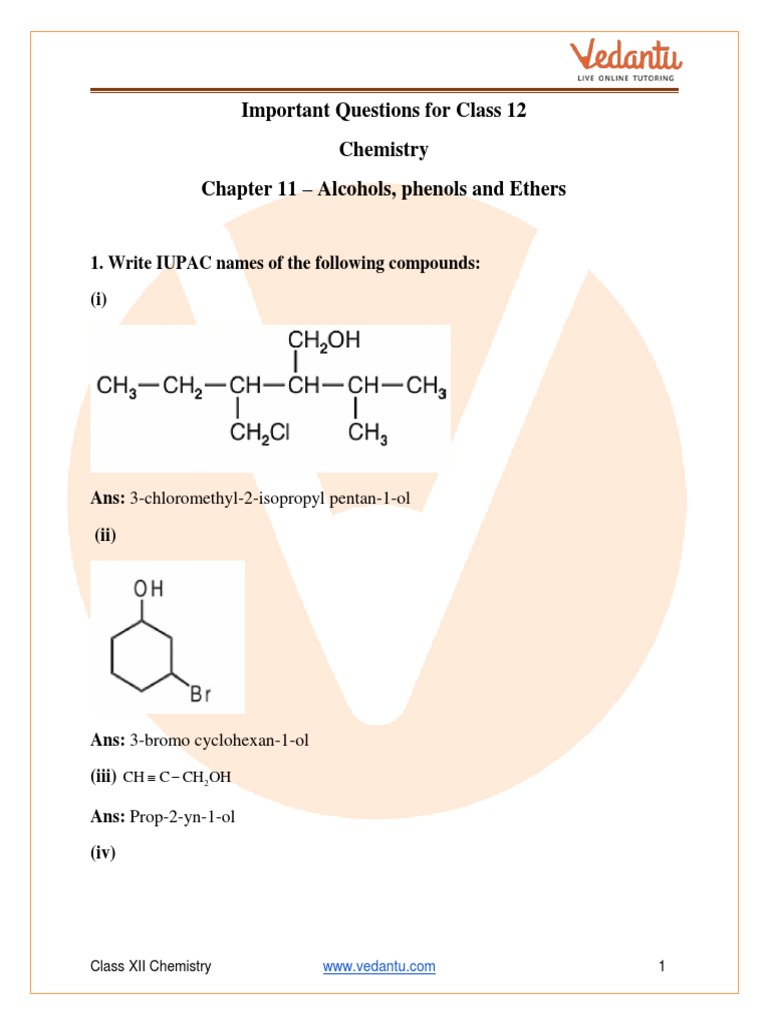 CBSE Class 12 Chemistry Chapter 11 - Alcohols, Phenols and Ethers ...