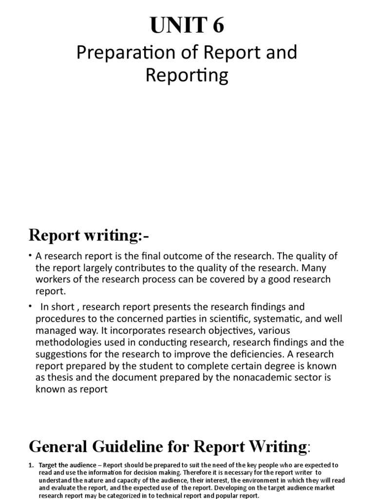UNIT 6 Preparation of Report and Reporting | PDF