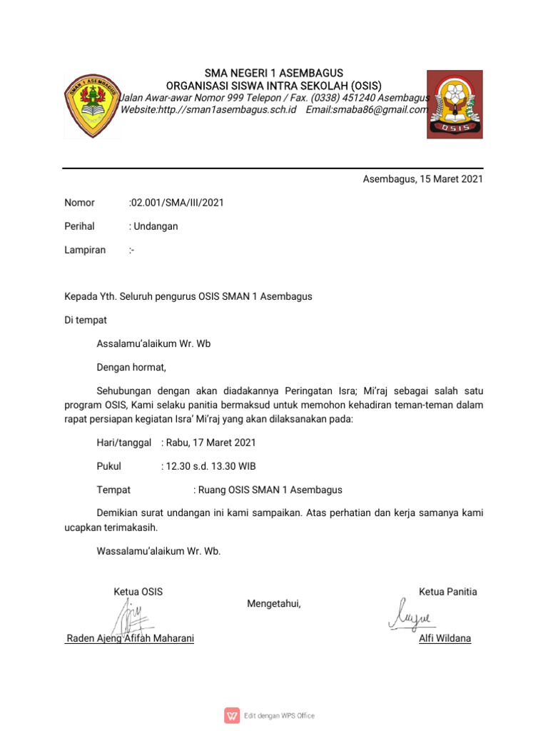 Surat Undangan Rapat OSIS isra' mi'raj | PDF