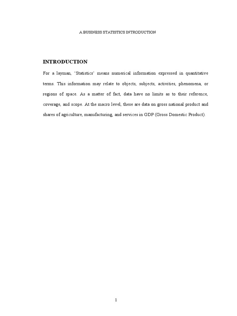 Business Statistics Introduction 1 Pdf Statistics Statistical Inference