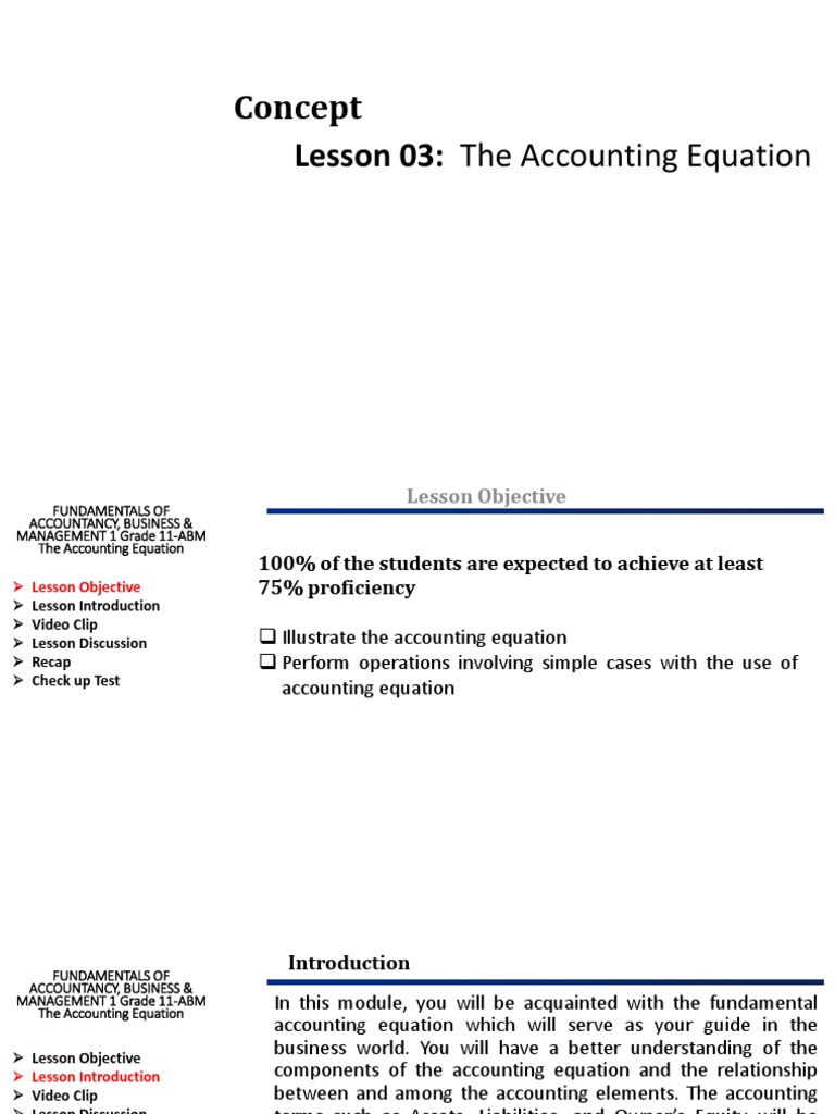 Q1 G11-ABM - L03 The Accounting Equation PDF | PDF