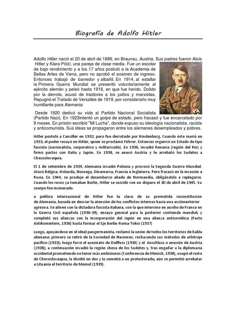Biografía de Adolfo Hitler | PDF | Adolf Hitler | Alemania nazi