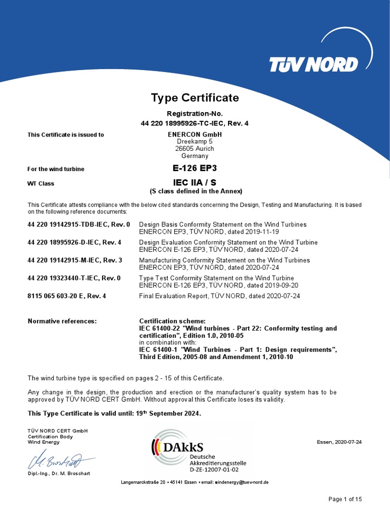 Wind Turbine Certification Details | PDF