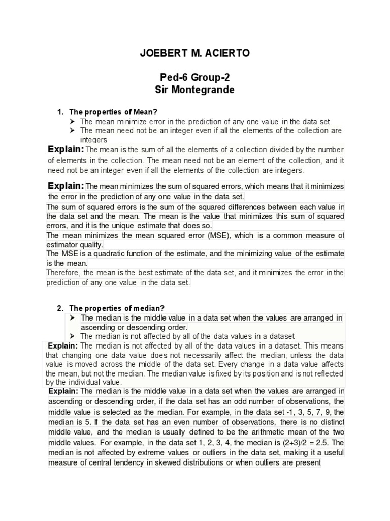 PED-6 Joebert Acierto | PDF | Mode (Statistics) | Mean