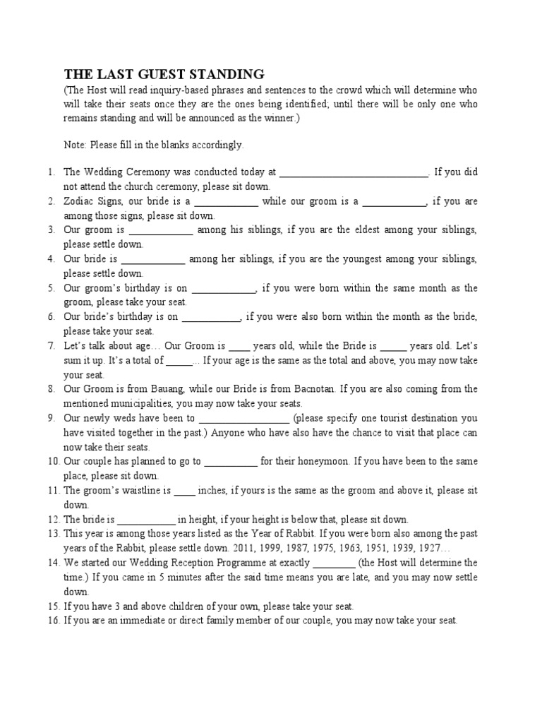 Game 2 - The Last Guest Standing | PDF | Bride | Wedding
