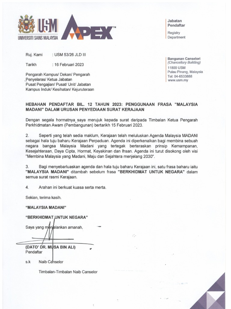 Penggunaan Frasa Malaysia Madani Dalam Urusan Penyediaan Surat Kerajaan ...