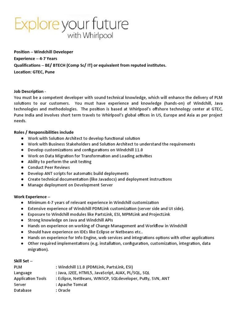 Windchill Developer Job in Pune | PDF | Computers