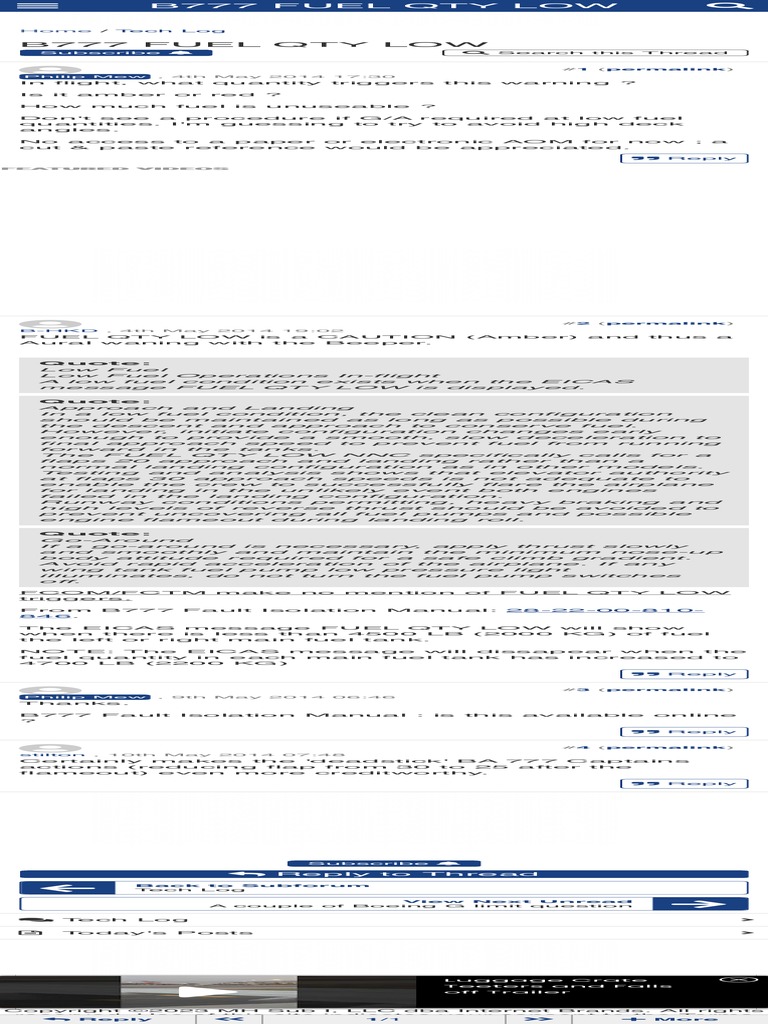 b777 Fuel Qty Low - Pprune Forums | PDF | Aviation | Manufactured Goods