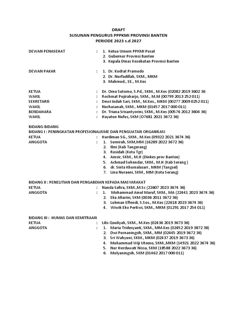 Draf Susunan Pengurus Ppkmi Banten 23-27 | PDF | Sains & Matematika