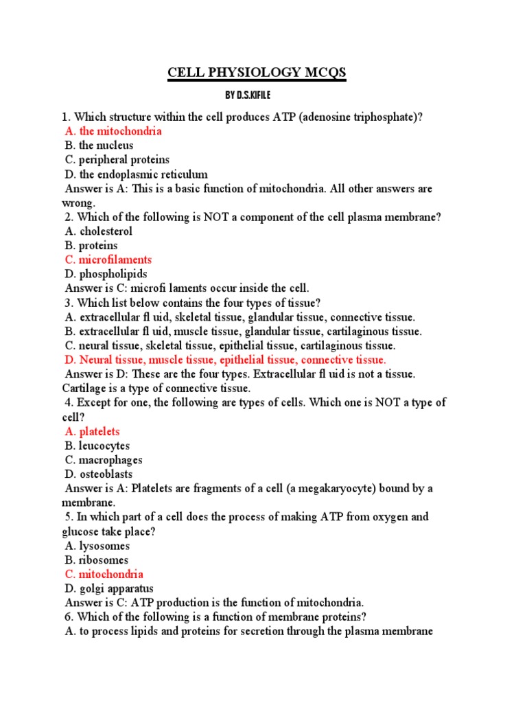 Cell Physiology MCQS-1 | PDF