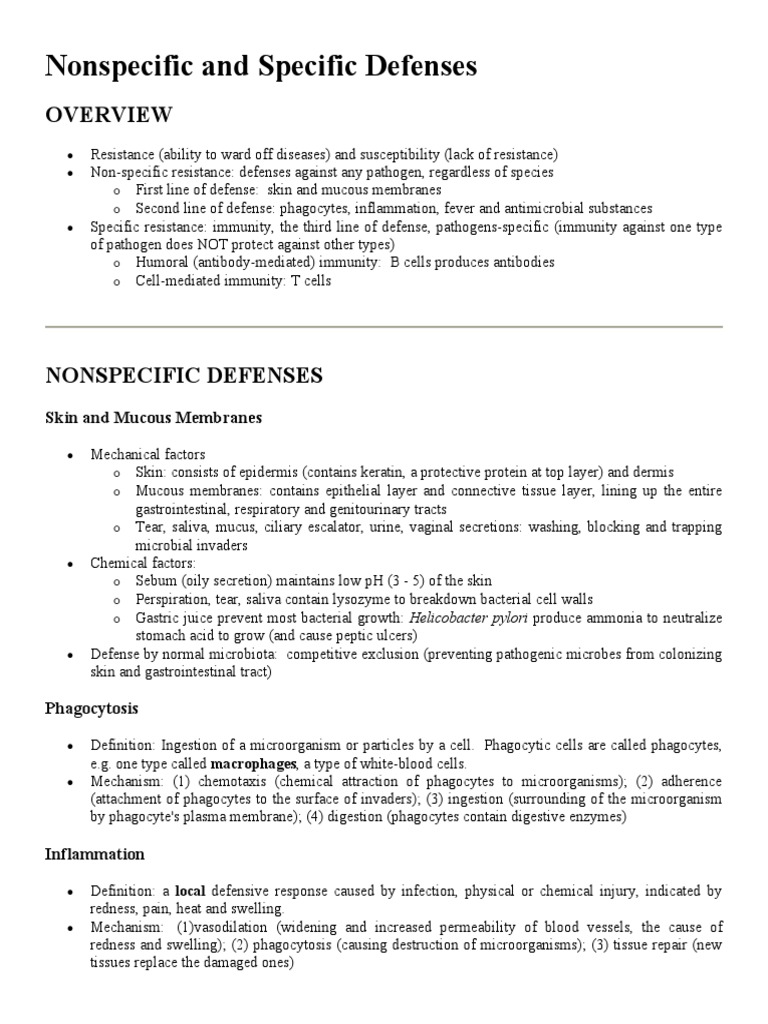 Nonspecific and Specific Immune Defenses | PDF | Immune System | Antigen