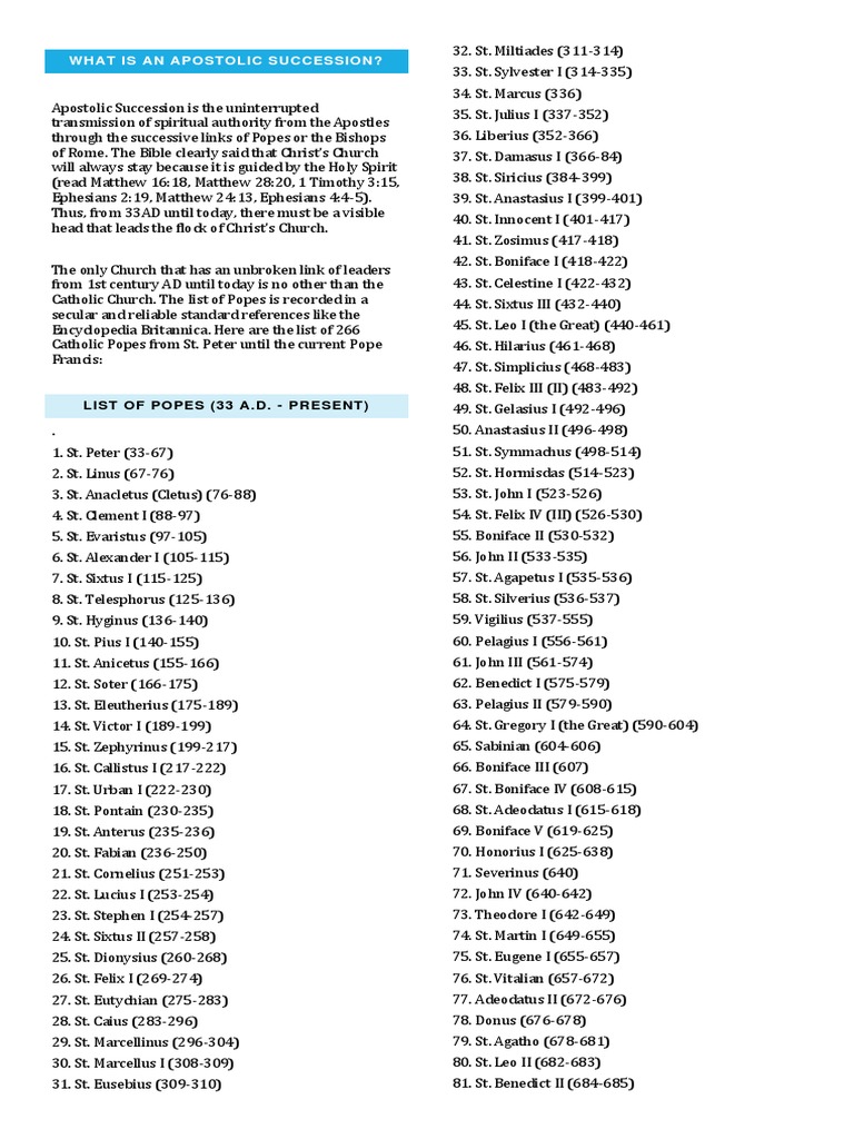 What Is An Apostolic Succession | PDF | Pope | Church Organization