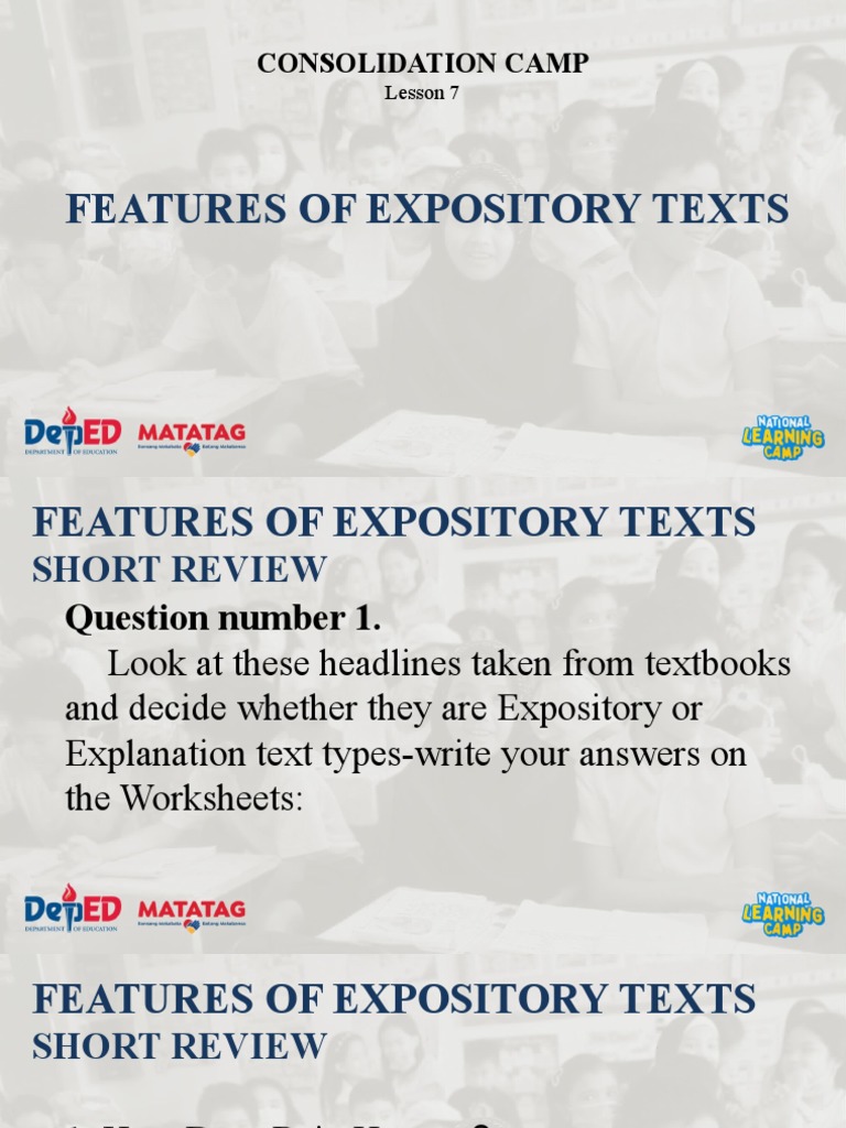 Grade 7 - Consolidation Camp-Lesson 7-Features of Expository Texts ...
