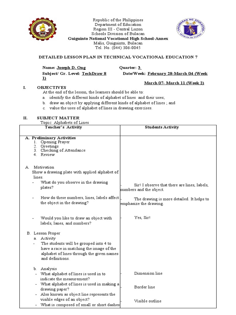 TechDraw 8: Alphabet of Lines Lesson Plan | PDF | Drawing | Learning