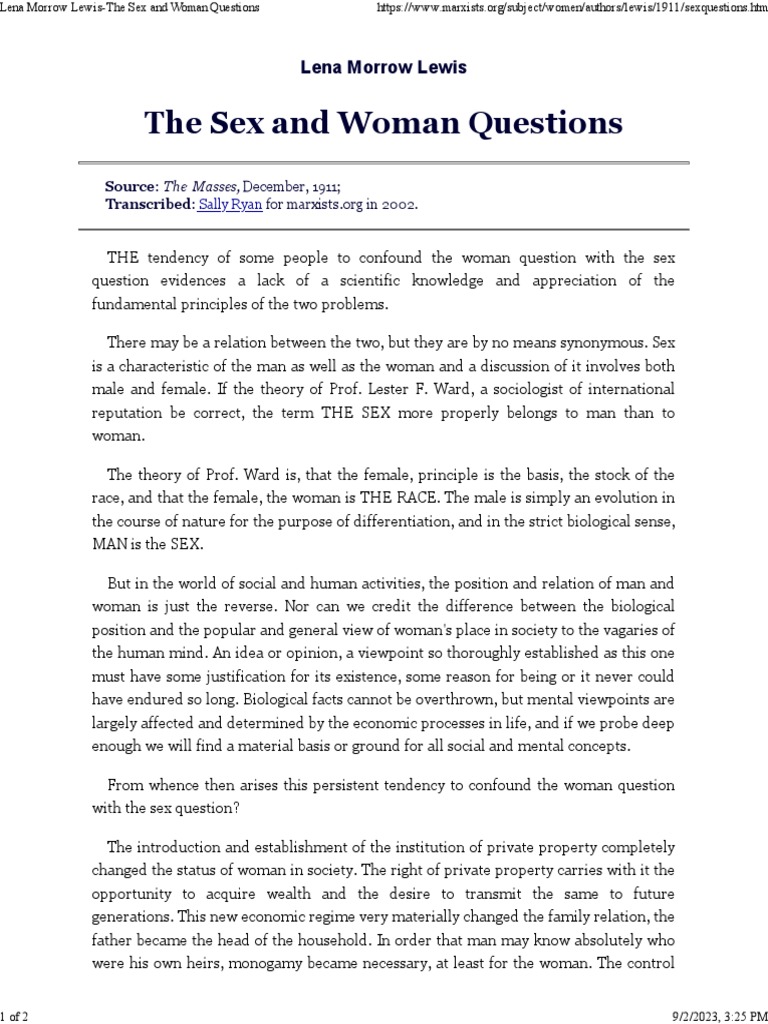 Lena Morrow Lewis-The Sex and Woman Questions | PDF | Family | Race (Human Categorization)