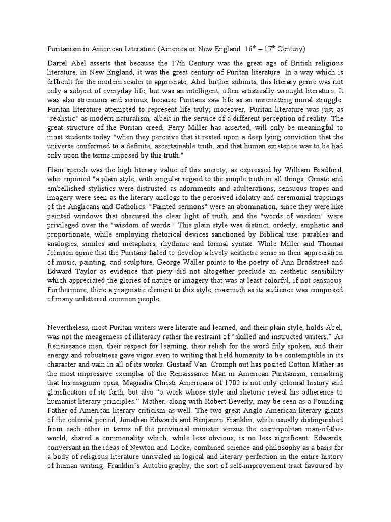 Puritanism in American Literature | PDF | Puritans | Bible