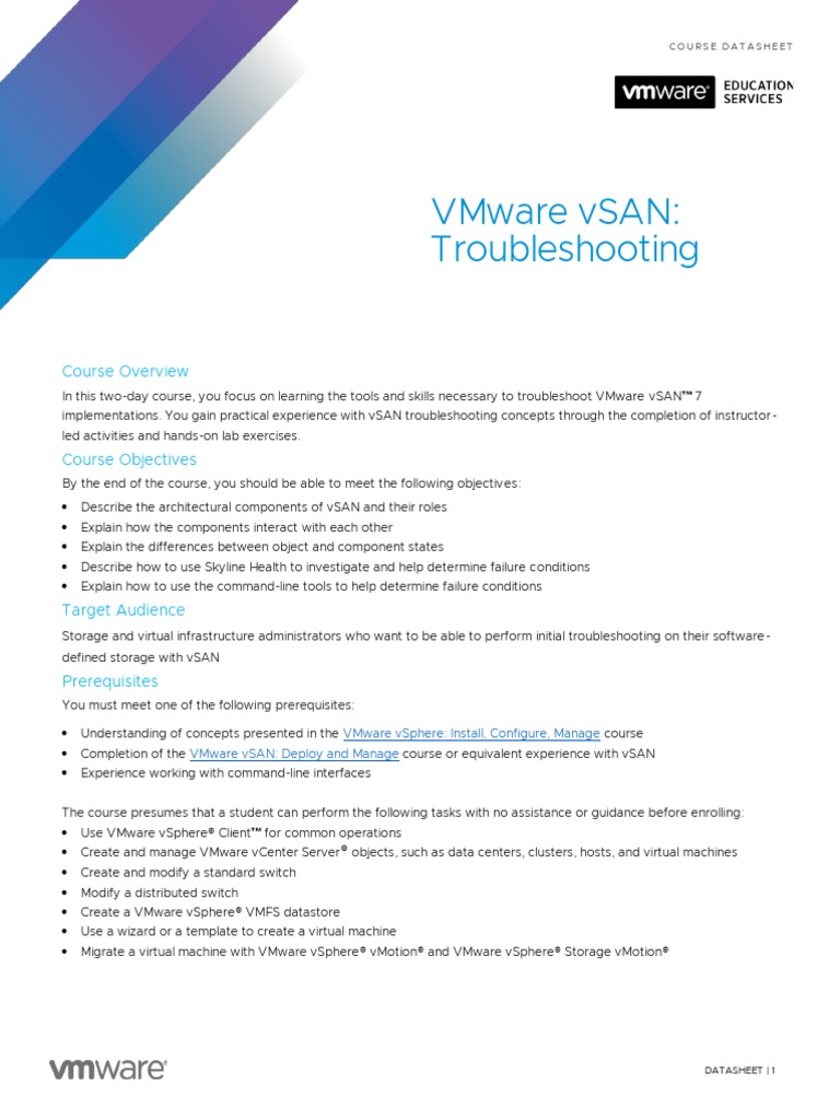 EDU - DATASHEET VMware vSAN Troubleshooting V7 | PDF