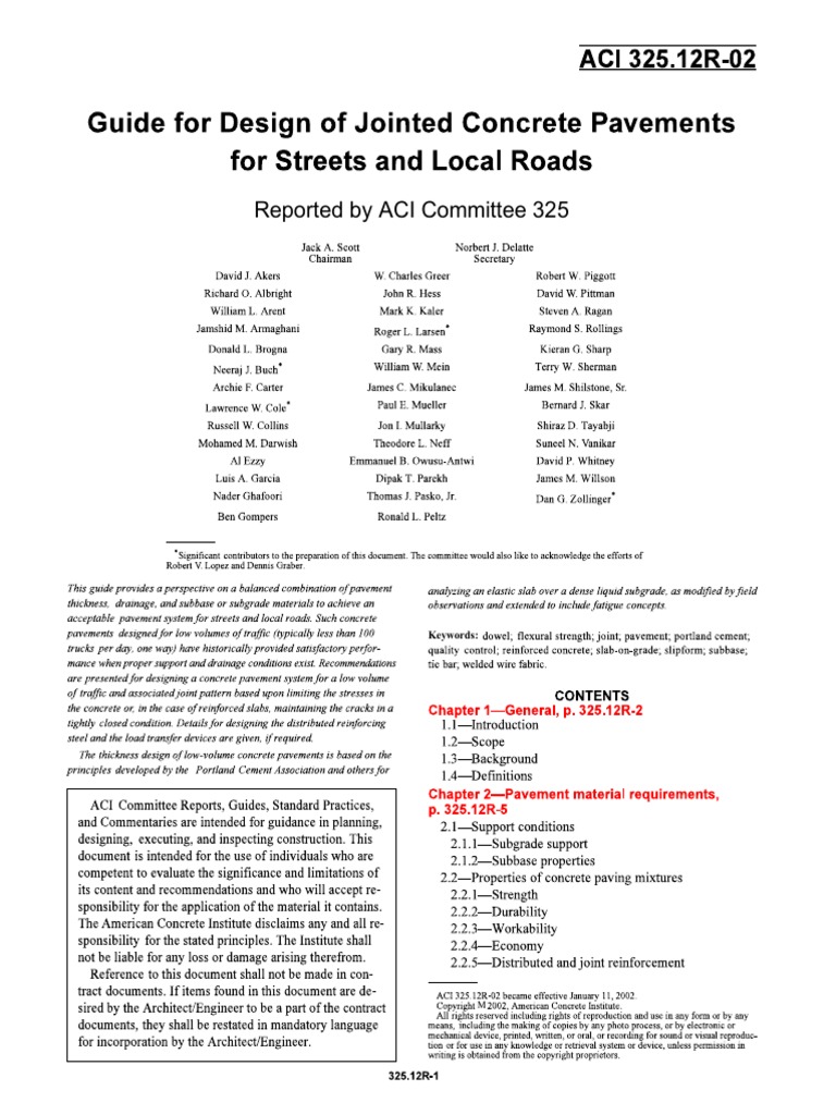 ACI 325.12R-02 Guide For Design of Jointed Concrete Pavements For Streets and Local Roads ...