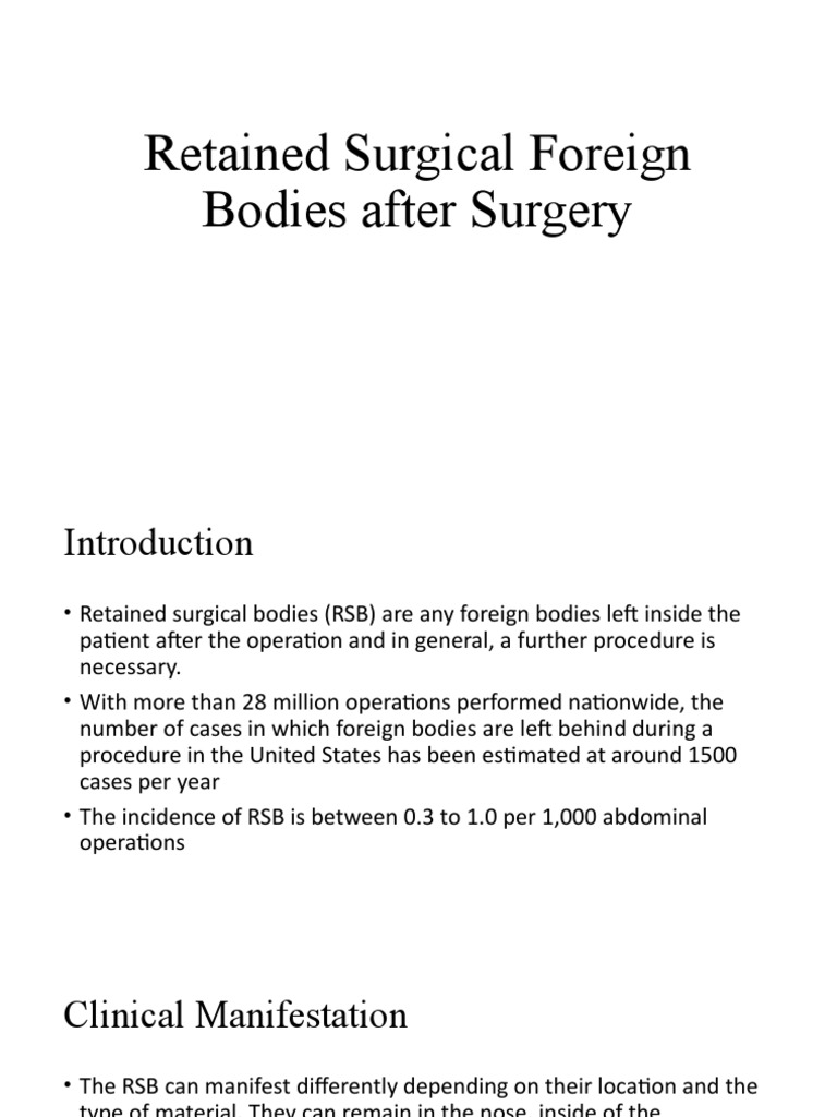Retained Surgical Foreign Bodies Overview | PDF | Medical Imaging | Surgery
