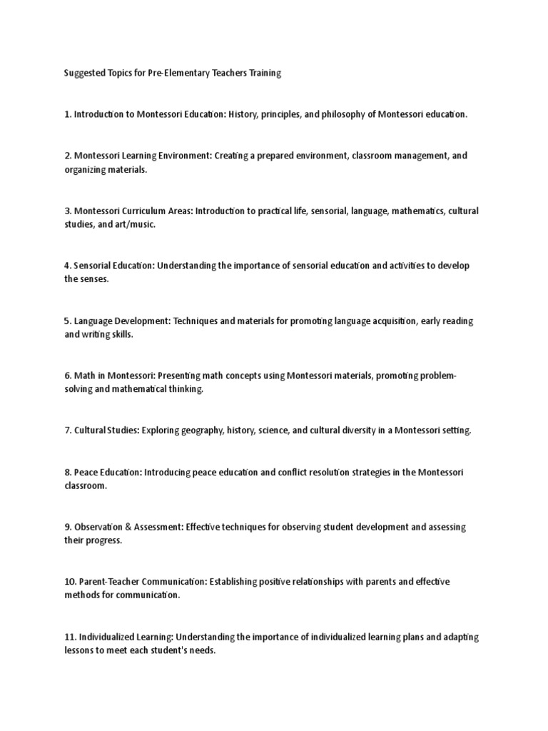 Pre-Elem Suggested Topics | PDF | Montessori Education | Learning