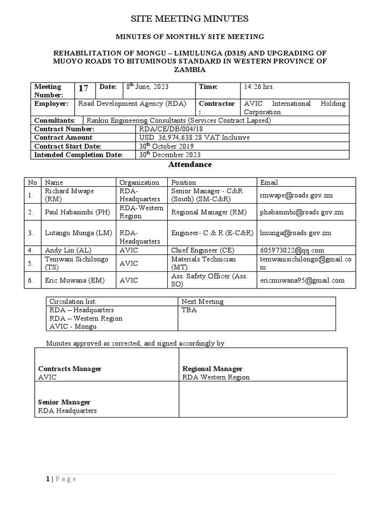 Monthly Site Meeting Minutes-17-June 2023 | PDF | Employment
