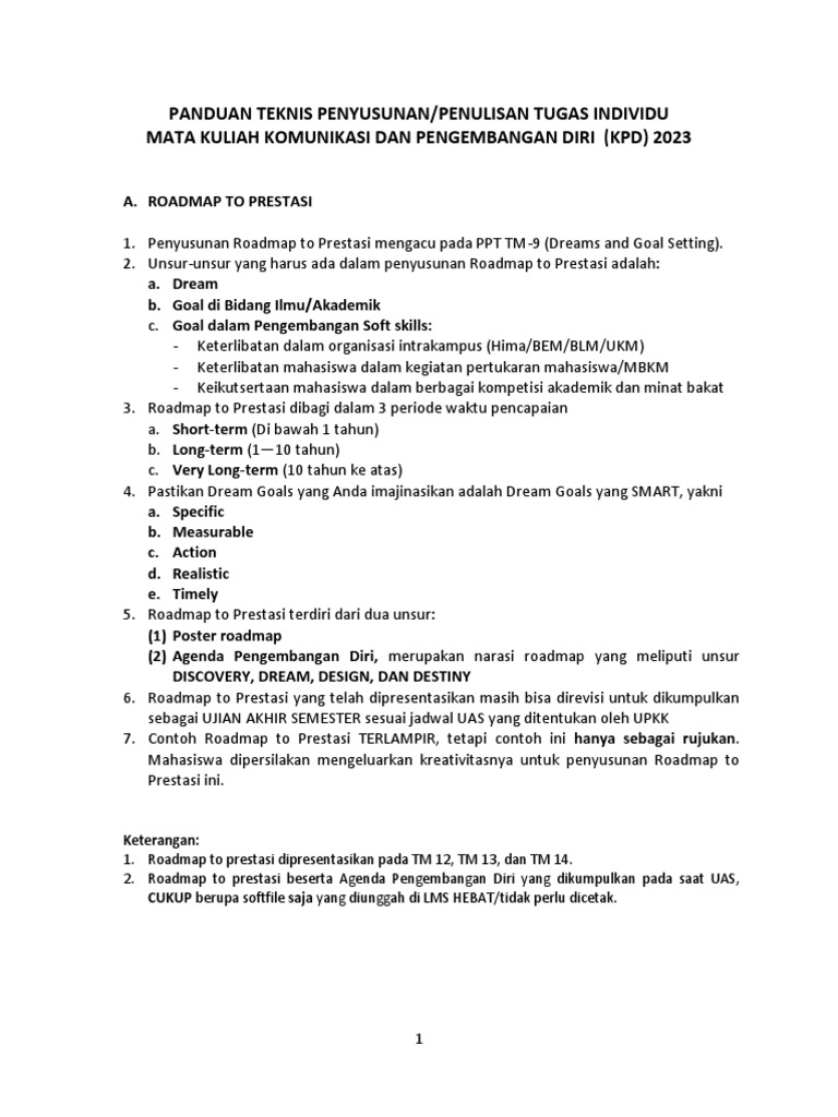 Panduan Penyusunan Roadmap To Prestasi Dan Rekognisi Magang UKM MK KPD 2023 | PDF