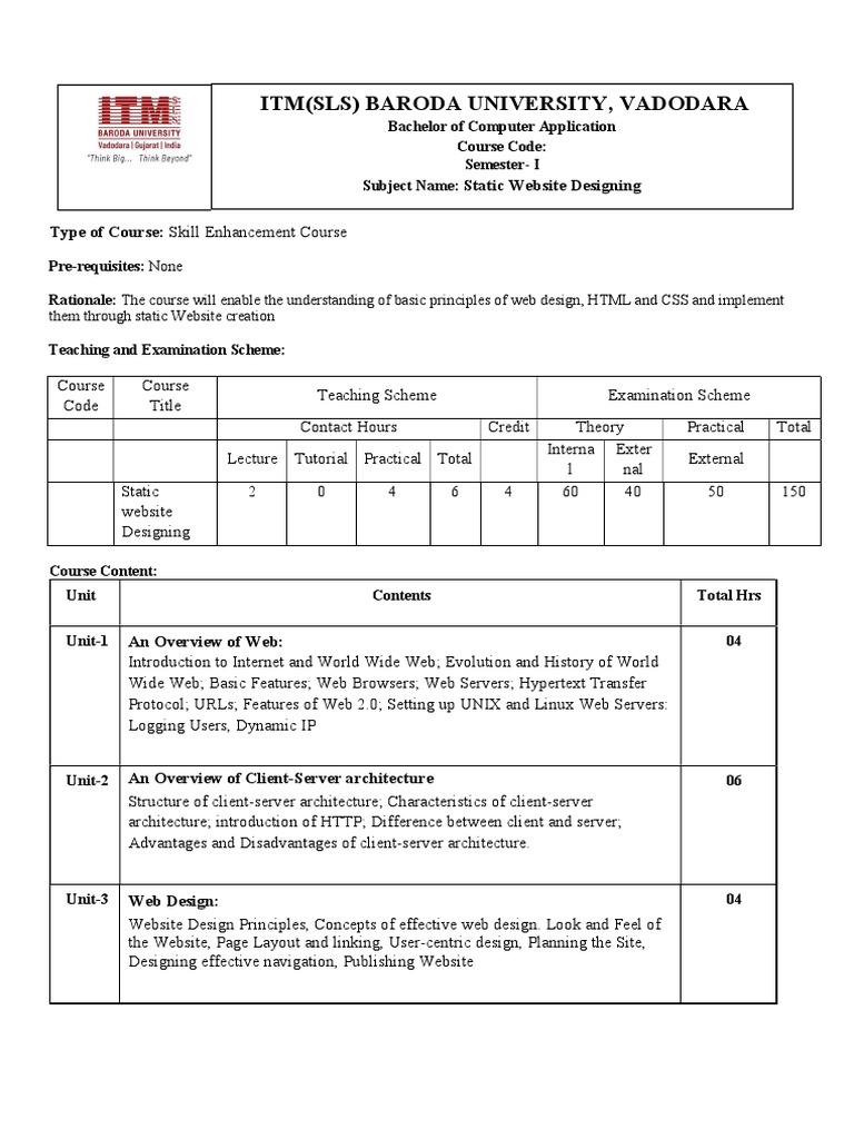 BCA_SEM-1_Static Website Designing_Syllabus | PDF | World Wide Web ...