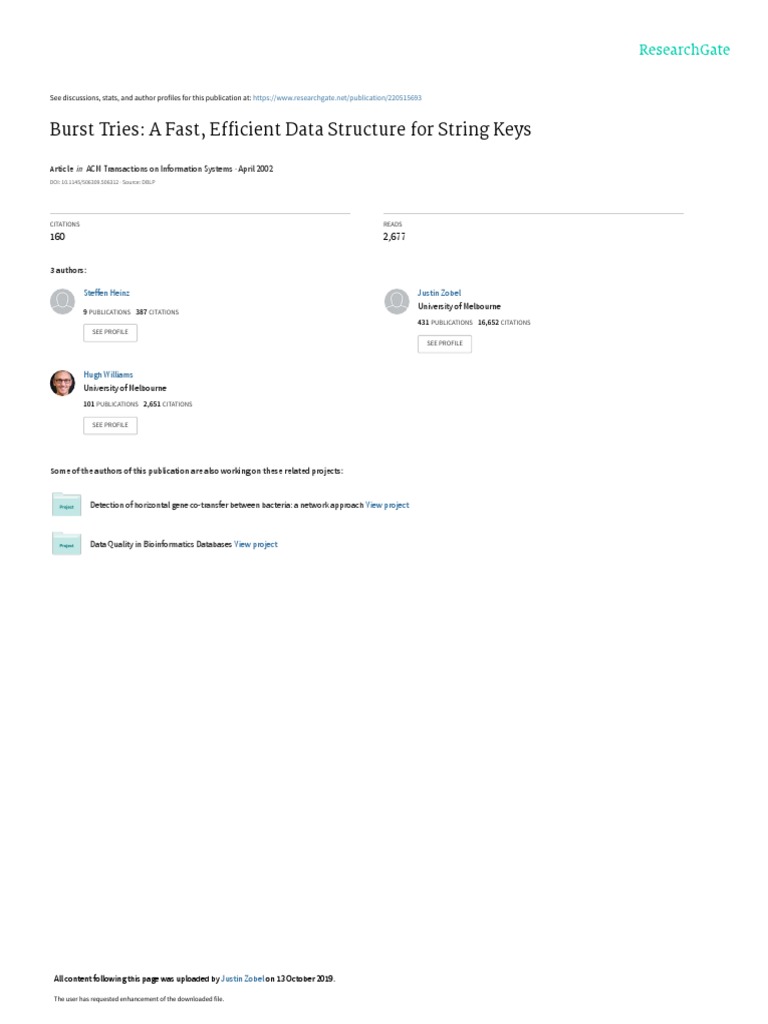 Burst Tries A Fast, Efficient Data Structure | PDF | Database Index | String (Computer Science)