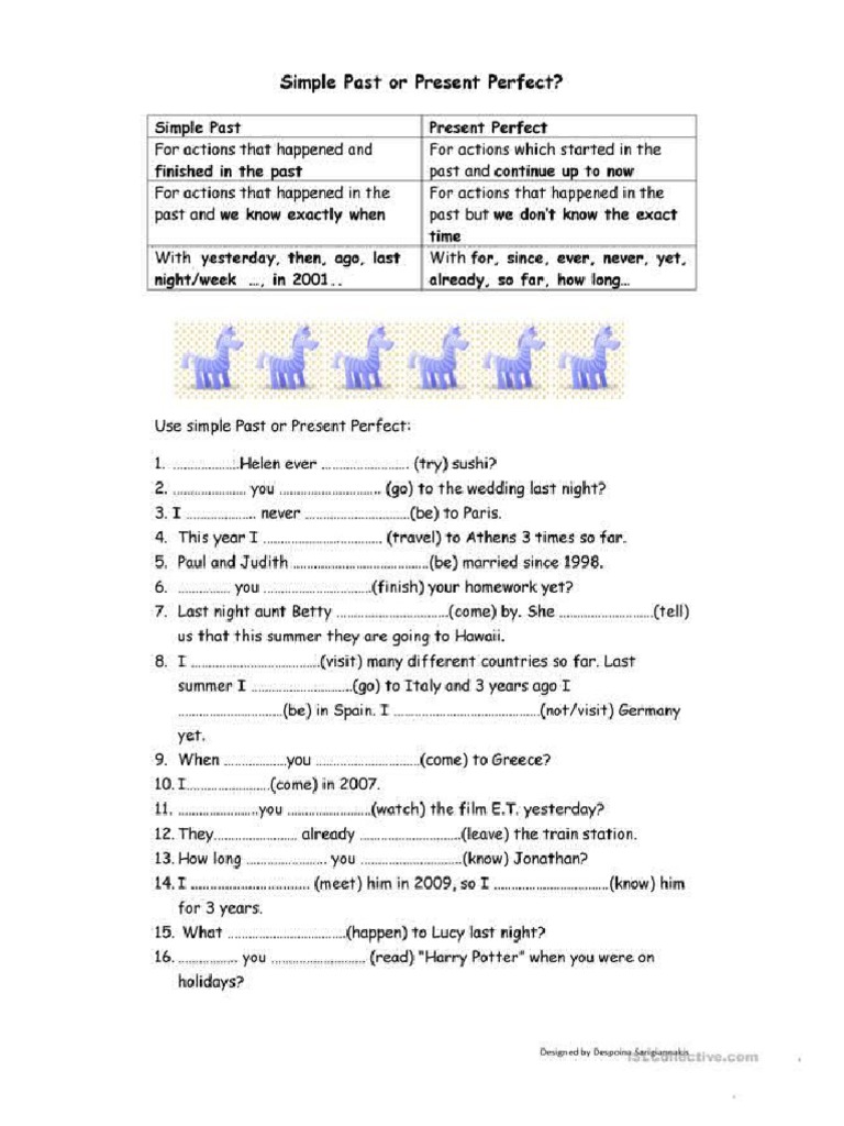 Present Perfect and Past Simple Worksheets | PDF